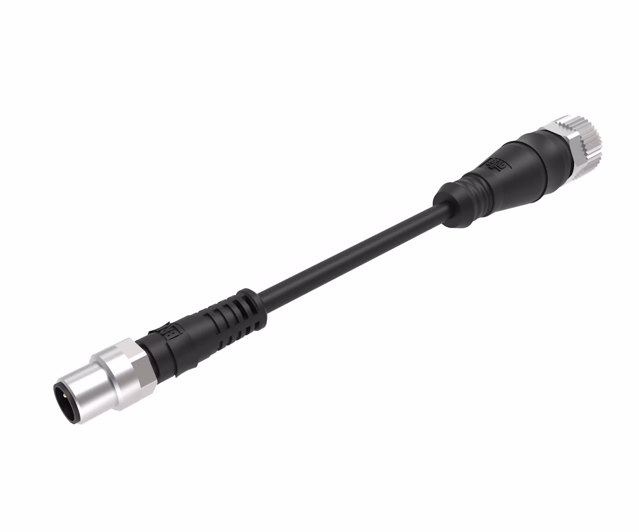 M12 Signal, A-Coded, Double-Ended Cordset with Knurled Hexnut, 4 Poles, Female (90°) to Male (Straight), 22 AWG, Yellow TPU WSOR Cable, Yellow Overmold, 1.0m (3.28') Length