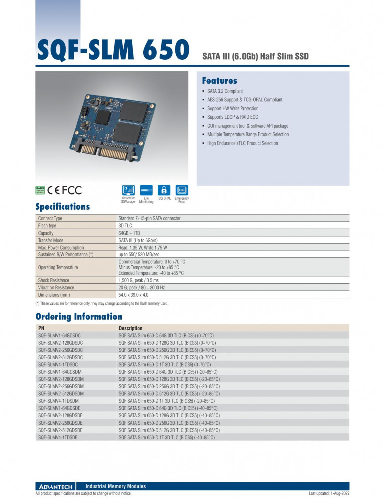 SQF-SLM 650 product document page