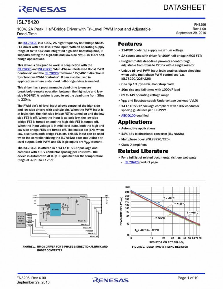 ISL78420AVEZ datasheet page 1