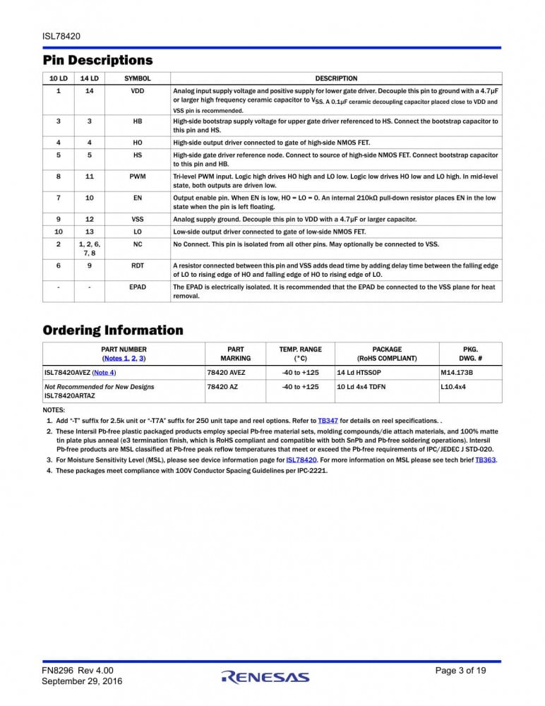 ISL78420AVEZ datasheet page 3