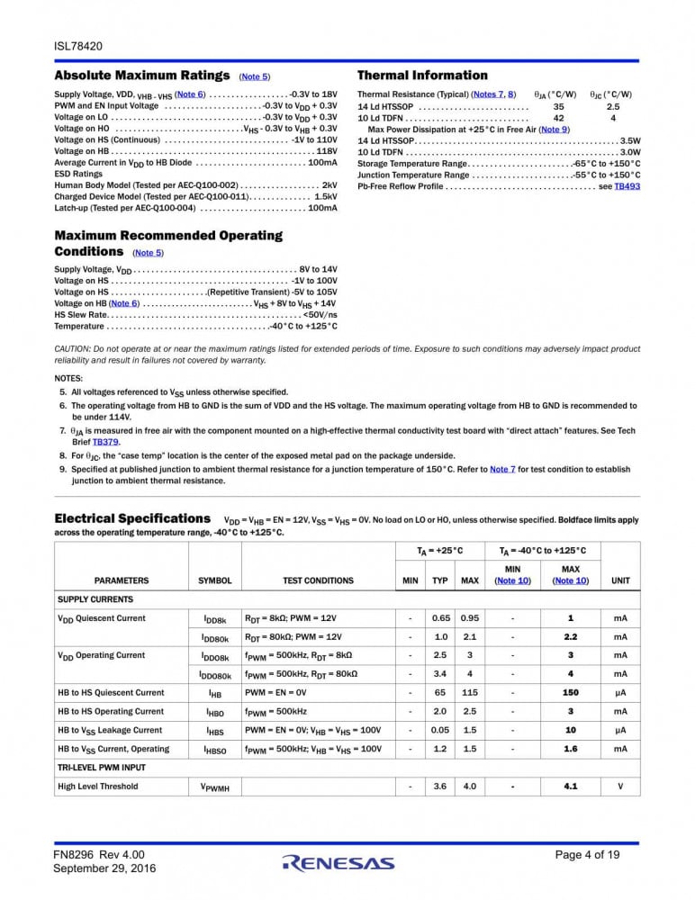 ISL78420AVEZ datasheet page 4