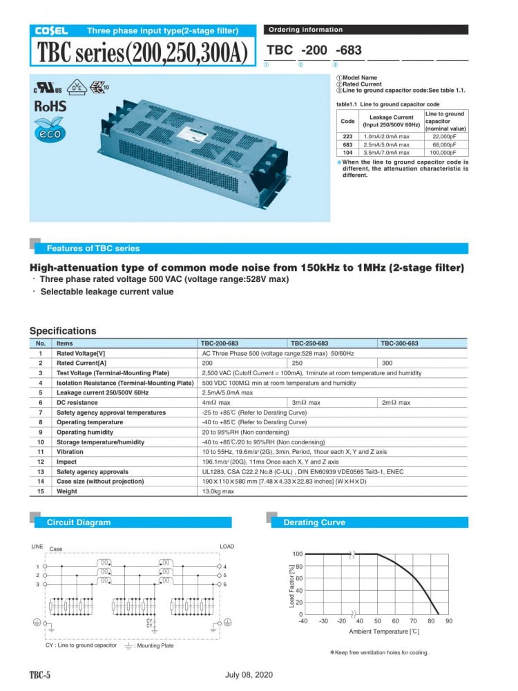 COSEL TBC-200-683 datasheet page 1
