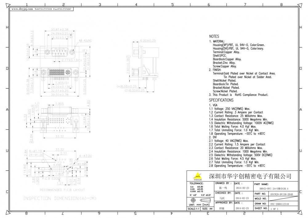 HOAUC HYCW29-DVI38-204B manufacturer drawing