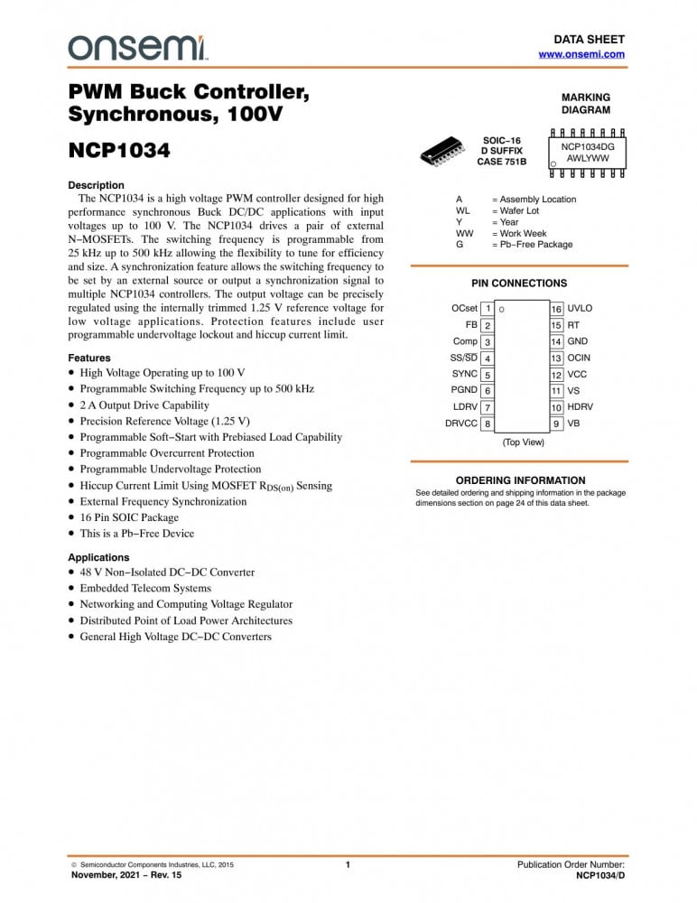 NCP1034 datasheet page 1