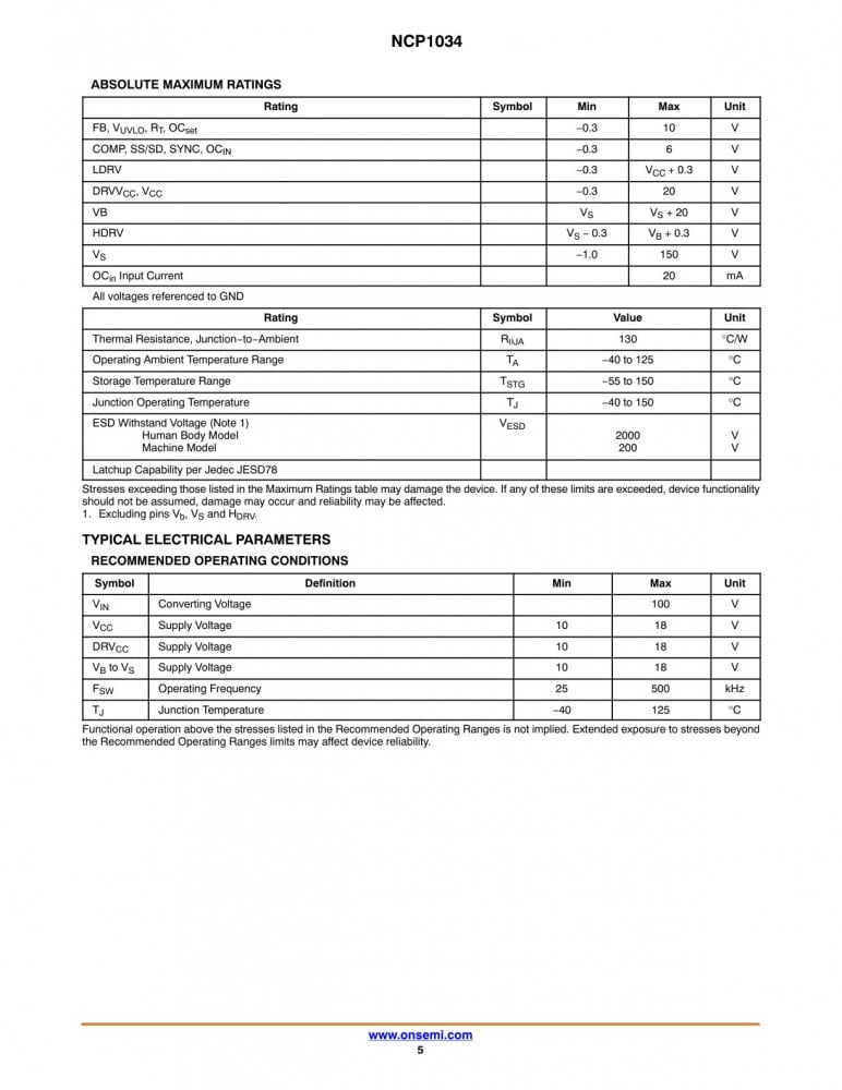 NCP1034 datasheet page 5