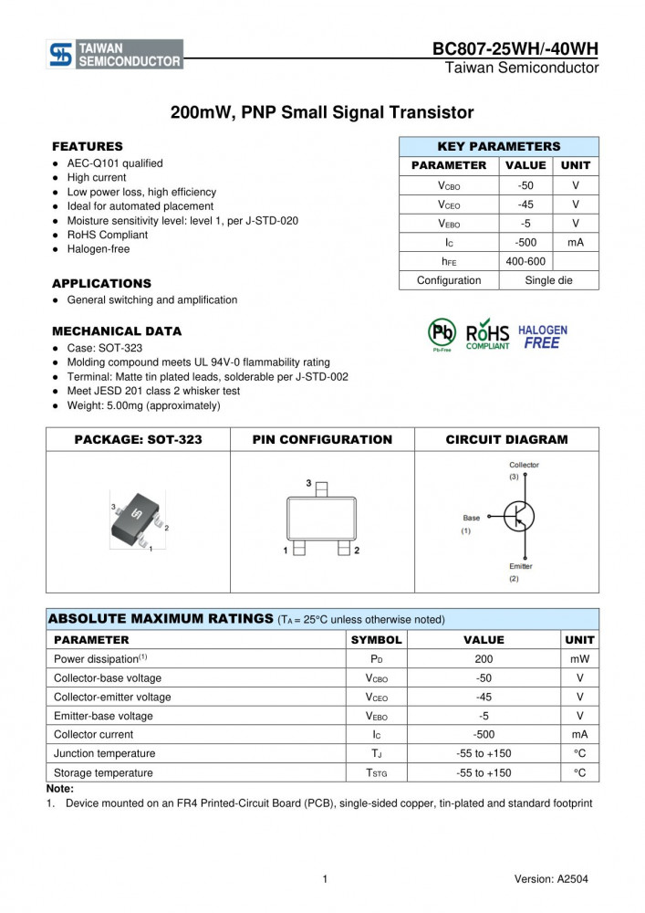 BC807-40WH datasheet page 1
