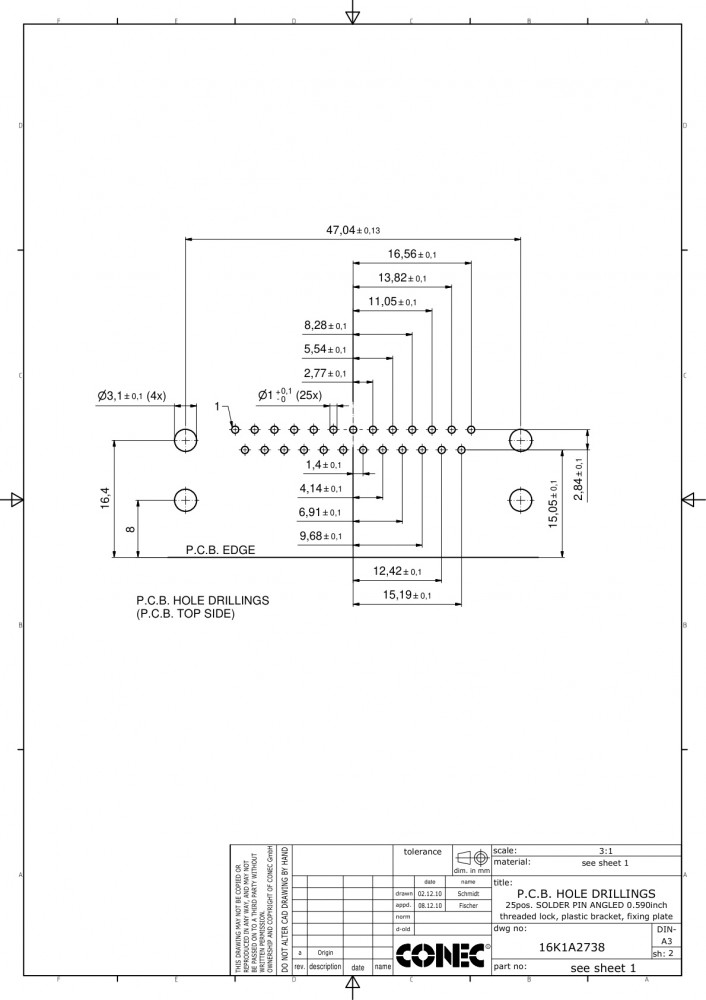CONEC 163A19149X PCB hole drilling drawing