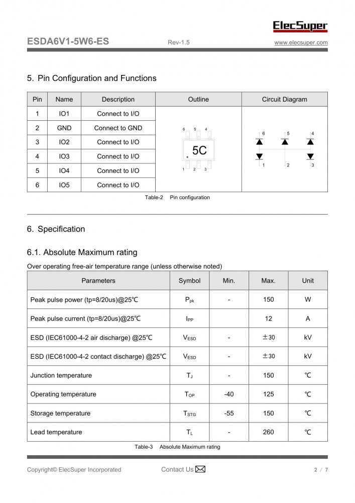 ESDA6V1-5W6-ES datasheet page 2
