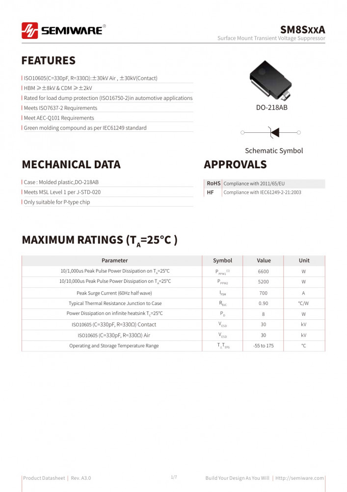 SEMIWARE SM8S36A datasheet page 1