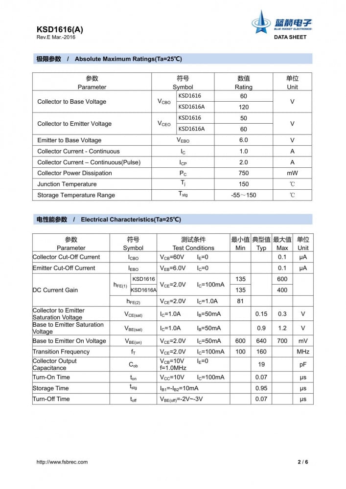 KSD1616A datasheet page 2