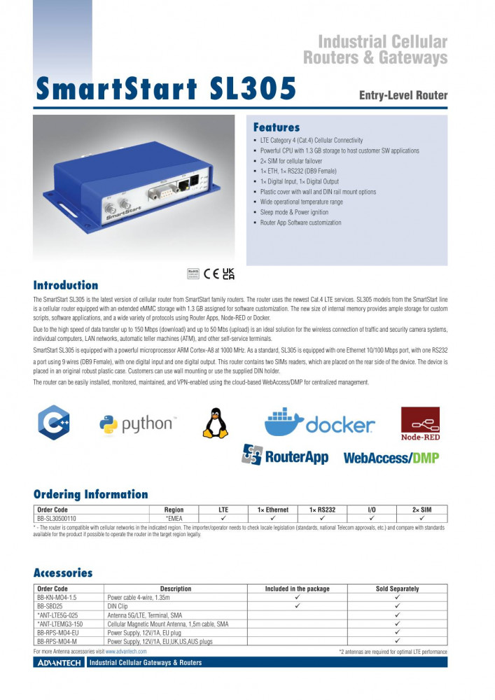 SmartStart SL305 document page 1