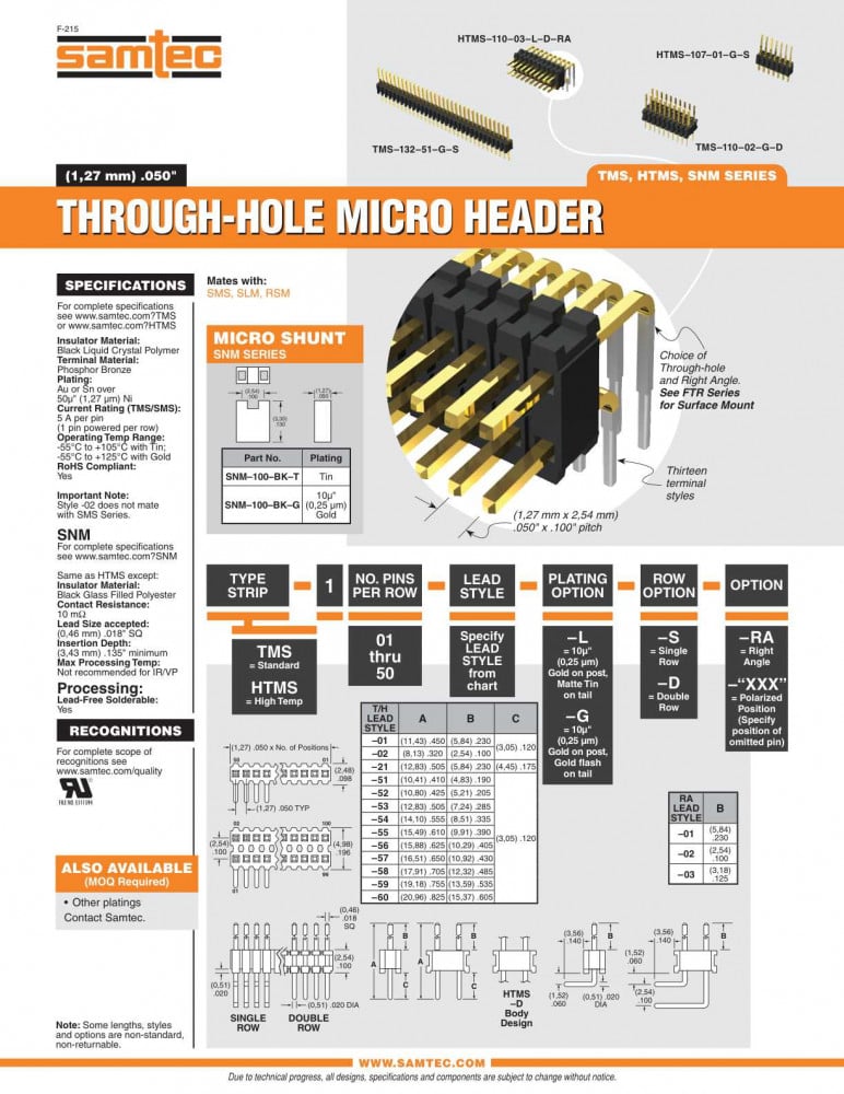 Samtec TMS series technical document page