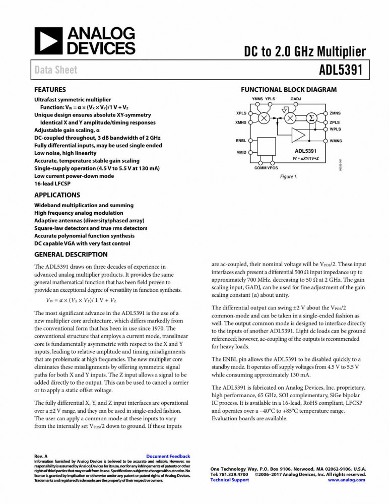 ADL5391 data sheet page 1