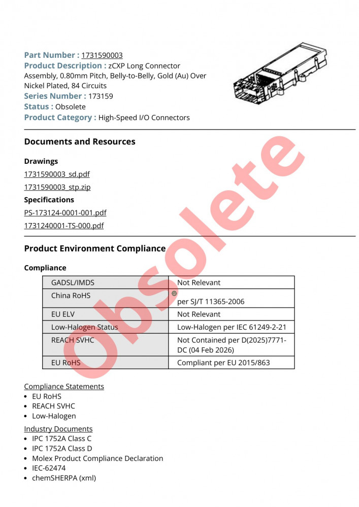 MOLEX 1731590003 technical document page 1