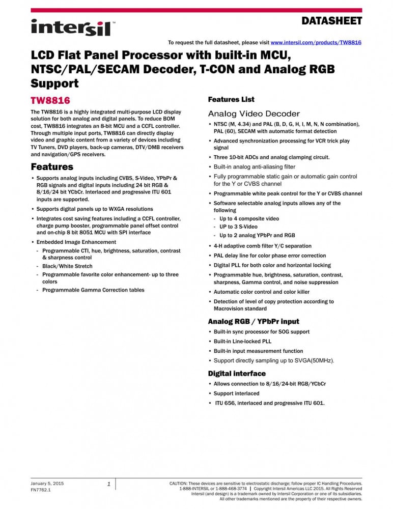 TW8816 technical document page 1