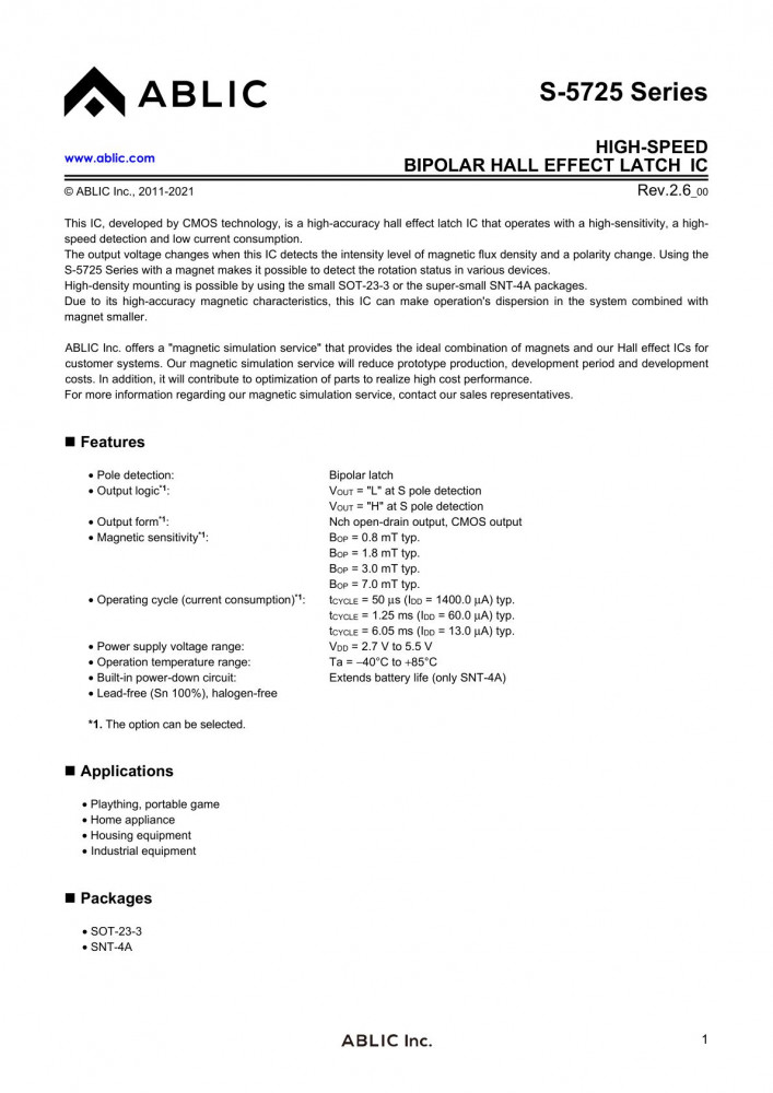 S-5725 series datasheet page 1