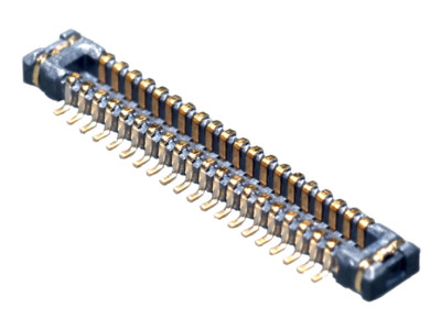 SlimStack Board-to-Board Receptacle, 0.40mm Pitch, Surface Mount, Dual Row, Vertical, 1.00mm Stacking Height, with Solder Tabs, 40 Circuits