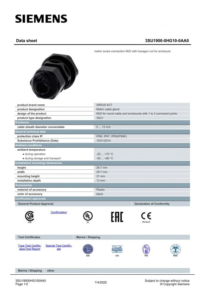SIEMENS 3SU19000HG100AA0 datasheet page 1