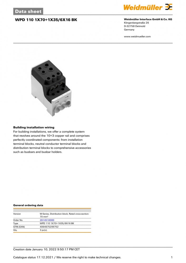 WEIDMULLER 2814510000 technical document page 1
