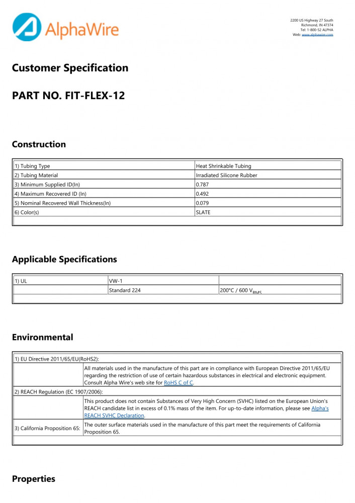 Alpha Wire FIT-FLEX-12 technical specification page 1