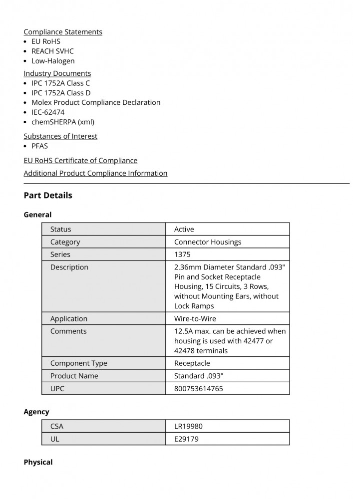 MOLEX .093 Standard Pin Terminals document page 2