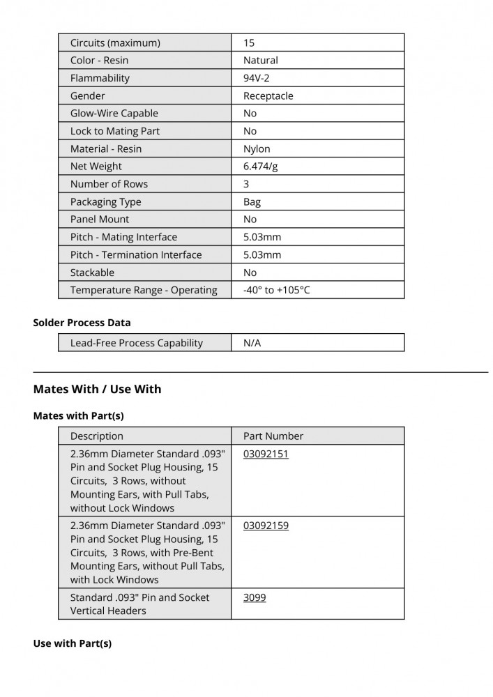 MOLEX .093 Standard Pin Terminals document page 3