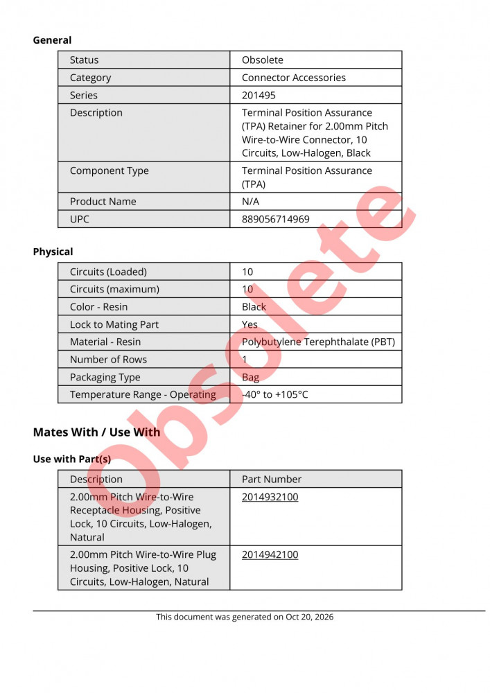 Technical document image 2 for MOLEX 2014952100