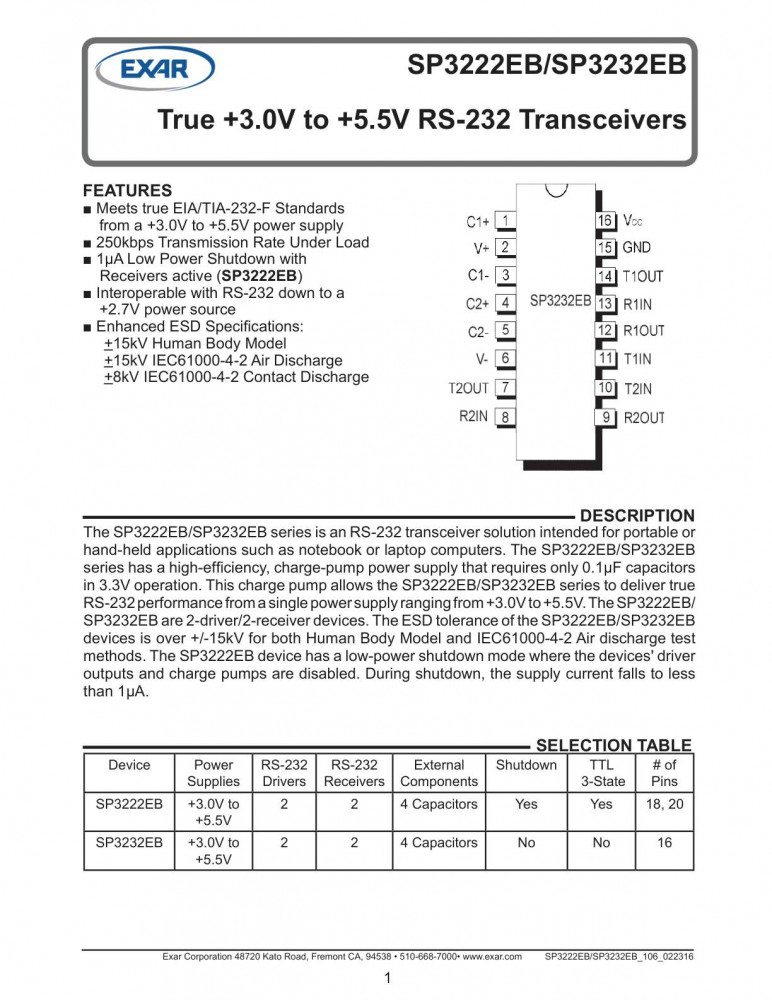 SP3232EB technical document page 1