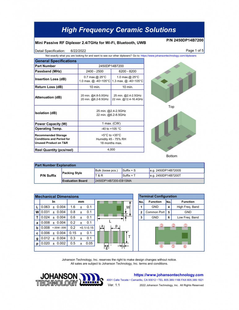 2450DP14B7200T datasheet page 1