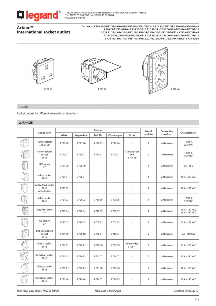 Legrand Arteor socket outlet document page 1