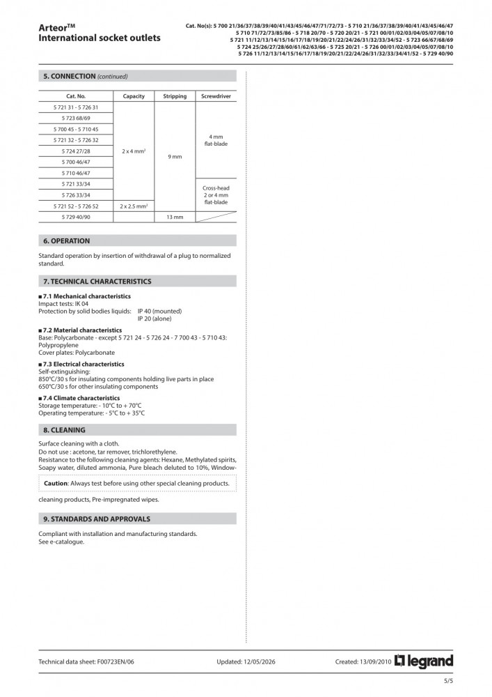 Legrand Arteor socket outlet document page 5