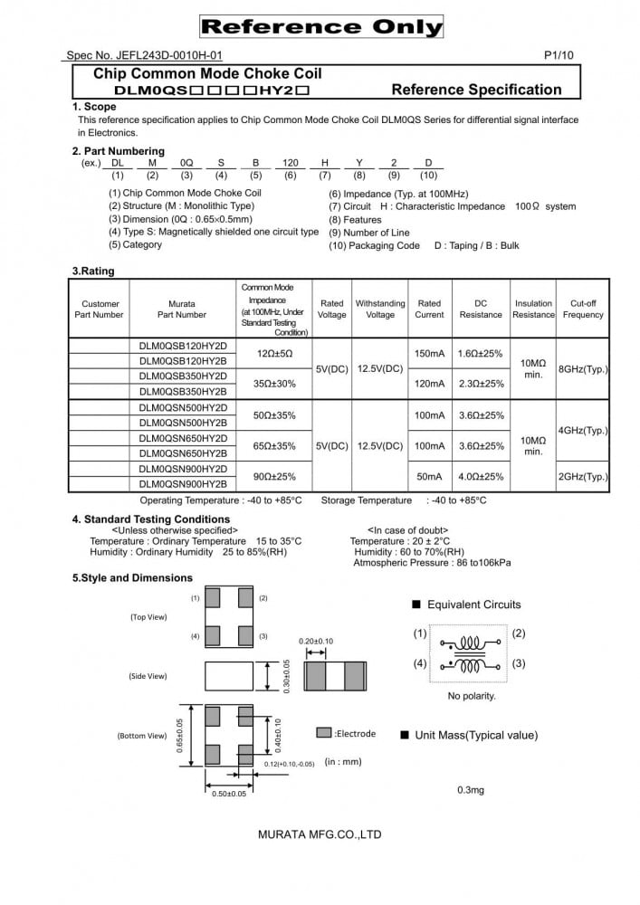 DLM0QSB120HY2D specification page 1