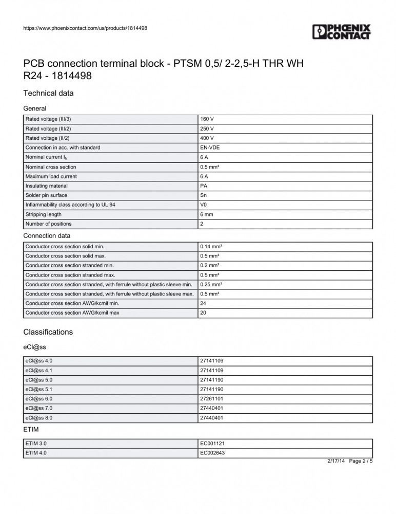 Phoenix Contact 1814498 technical data