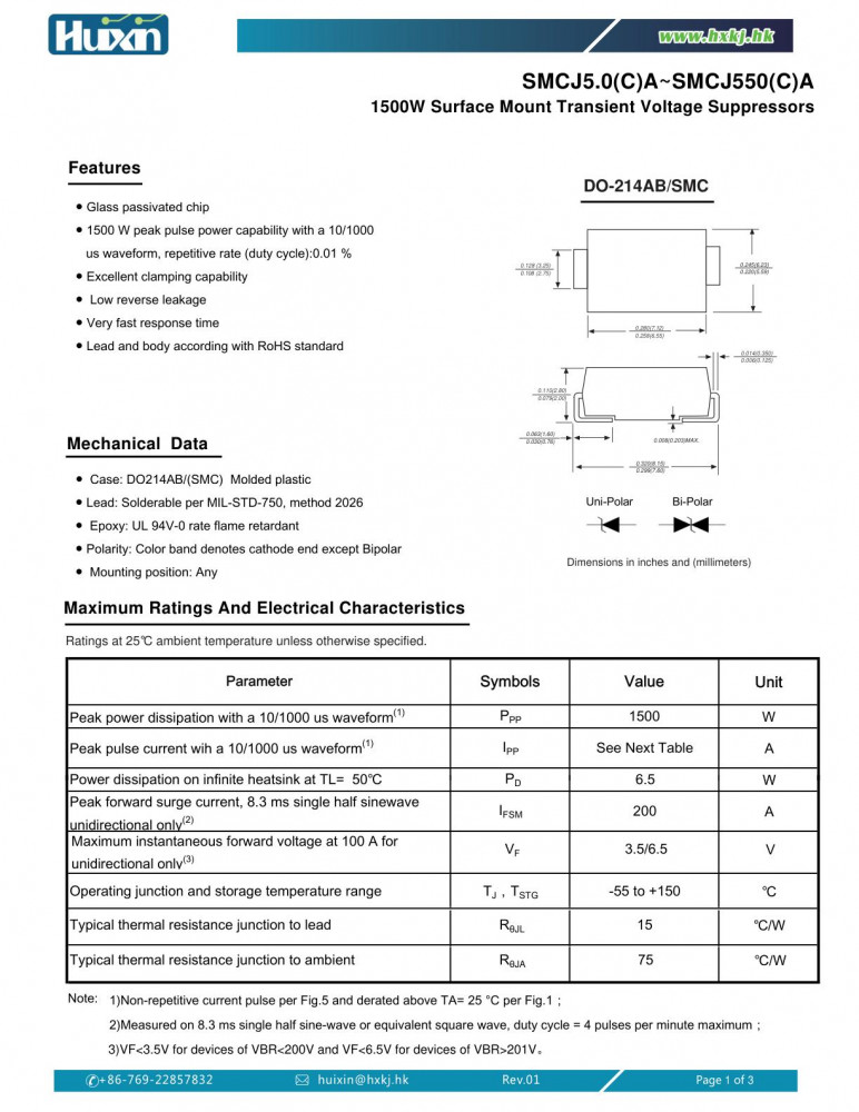 Huixin SMCJ series datasheet page 1