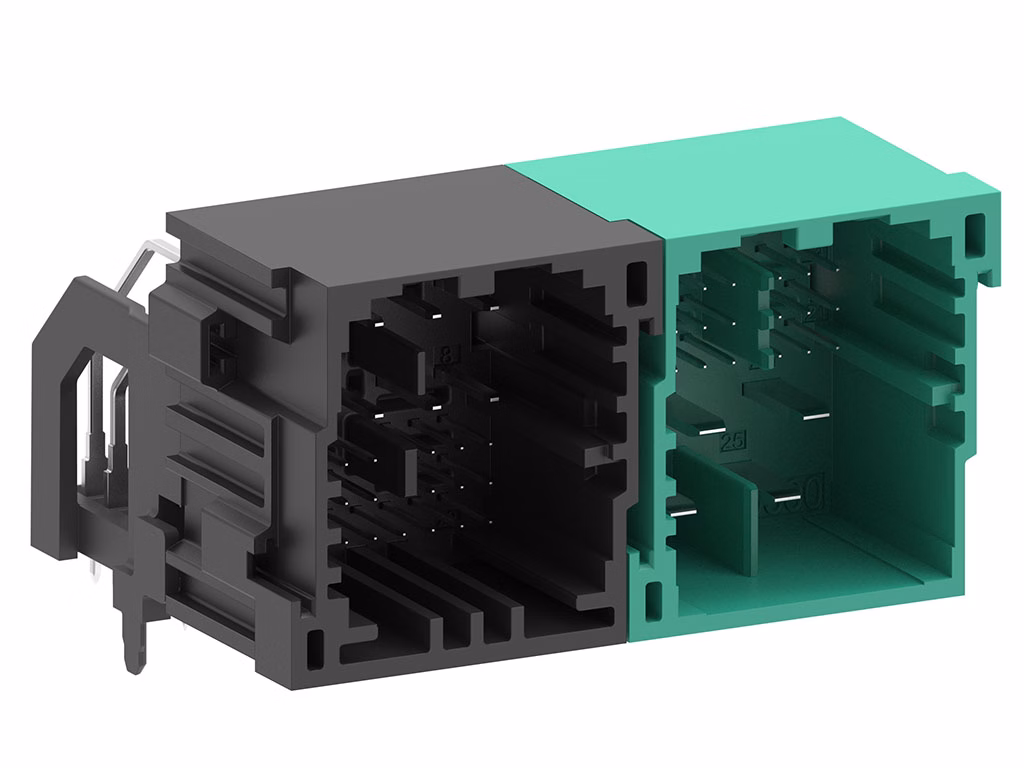 stAK50h 2 Bay Right-Angle Hybrid Header, 64 Circuits, Bay 1: 32 Circuits/Key 3/Dark Gray; Bay 2: 32 Circuits/Key 4/Purple; Tray