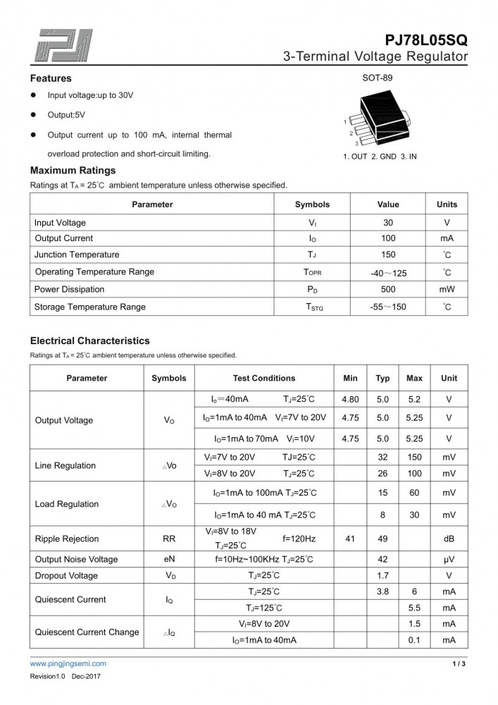 PJ78L05SQ technical document page 1