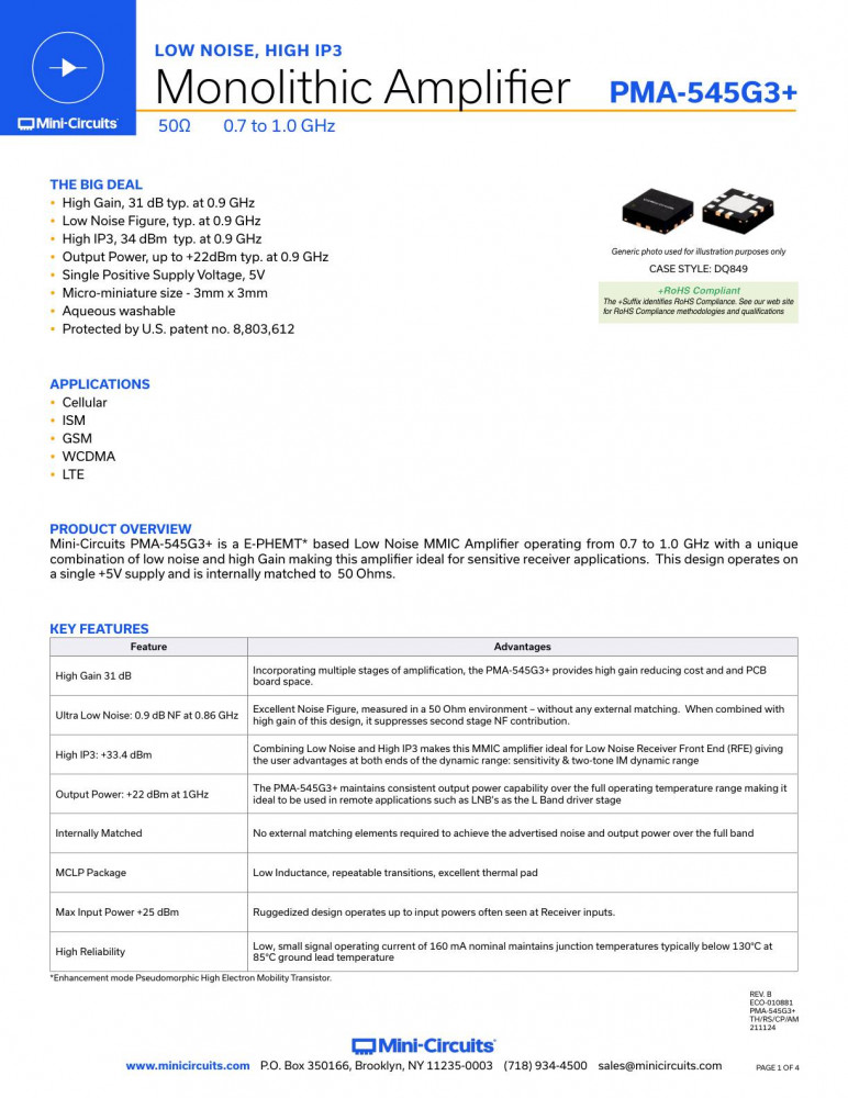PMA-545G3+ datasheet page 1
