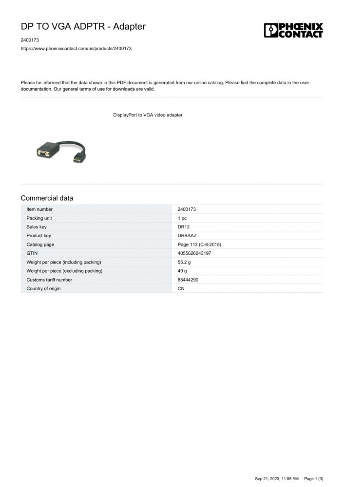 Phoenix Contact 2400173 document page 1