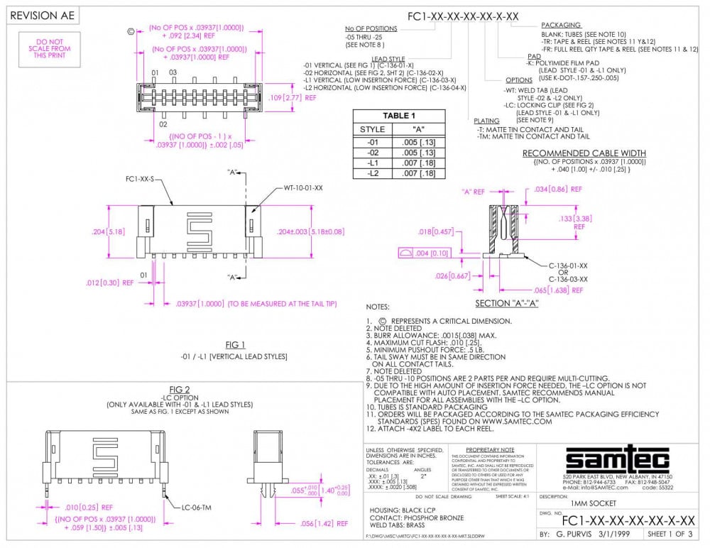 Samtec FC1 drawing page 1