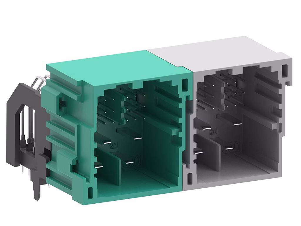 stAK50h 3 Bay Right-Angle Hybrid Header, 86 Circuits, Bay 1: 32 Circuits/Key 2/Blue; Bay 2: 27 Circuits/Key 2/Green; Bay 3: 27 Circuits/Key 1/Black; Tube