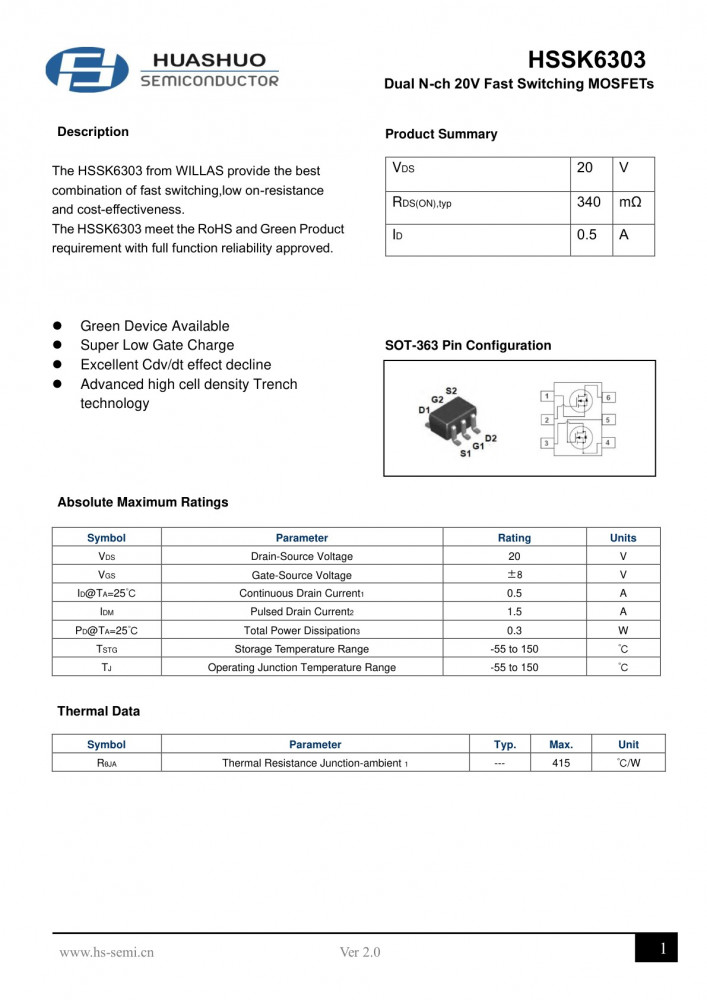 HSSK6303 datasheet page 1