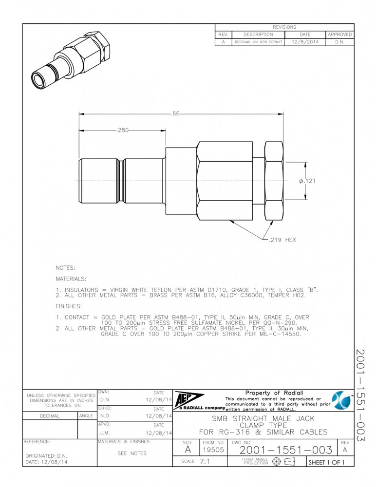 Radiall 2001-1551-003 drawing preview