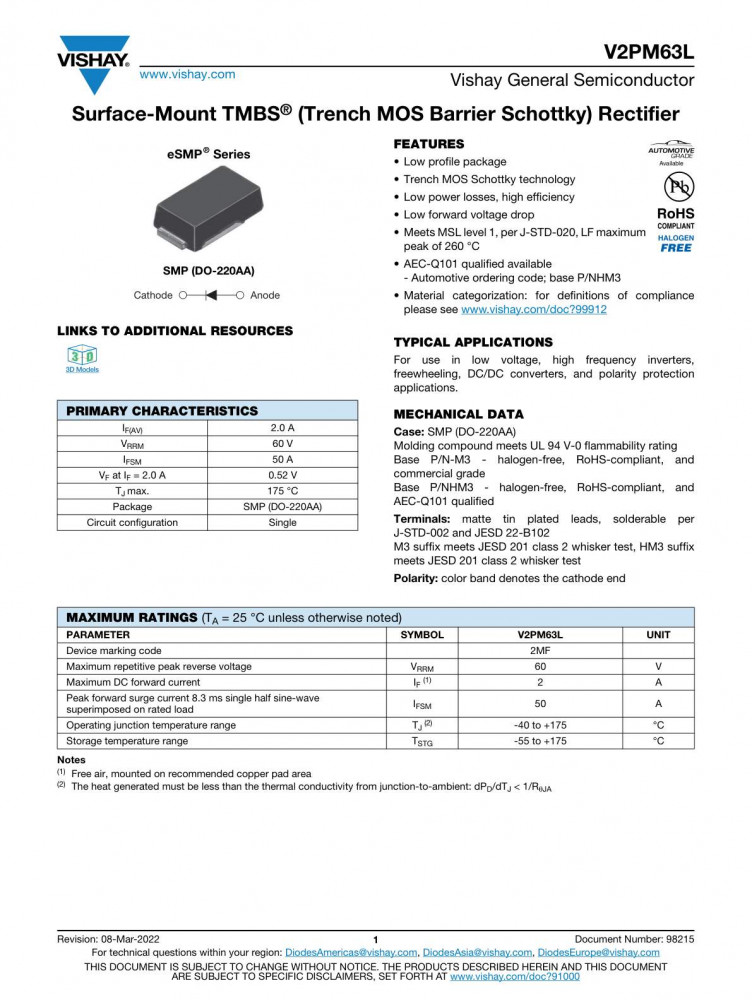V2PM63L datasheet page 1
