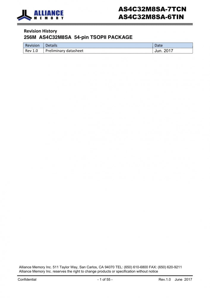 AS4C32M8SA datasheet page 1
