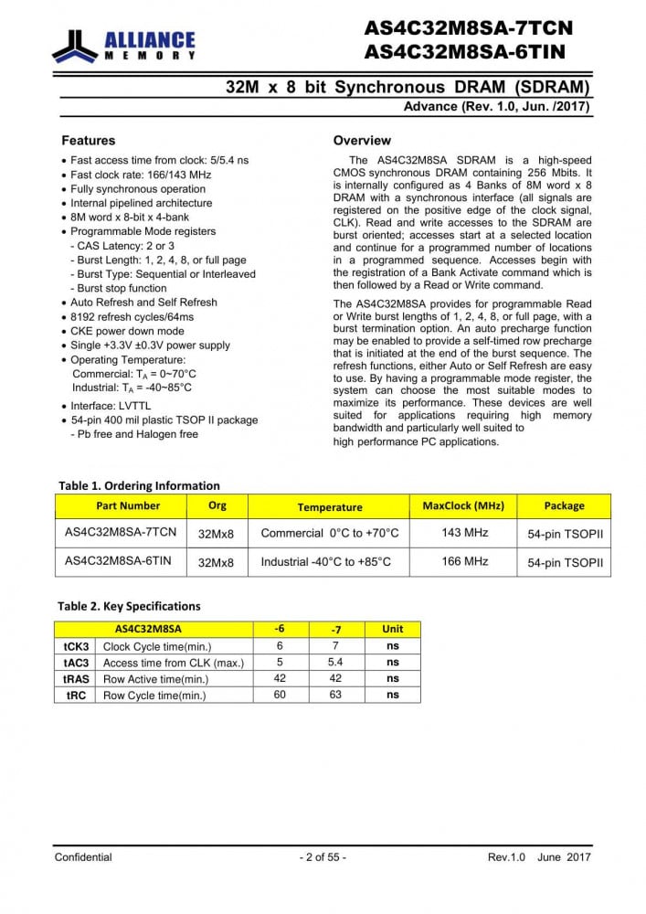 AS4C32M8SA datasheet page 2