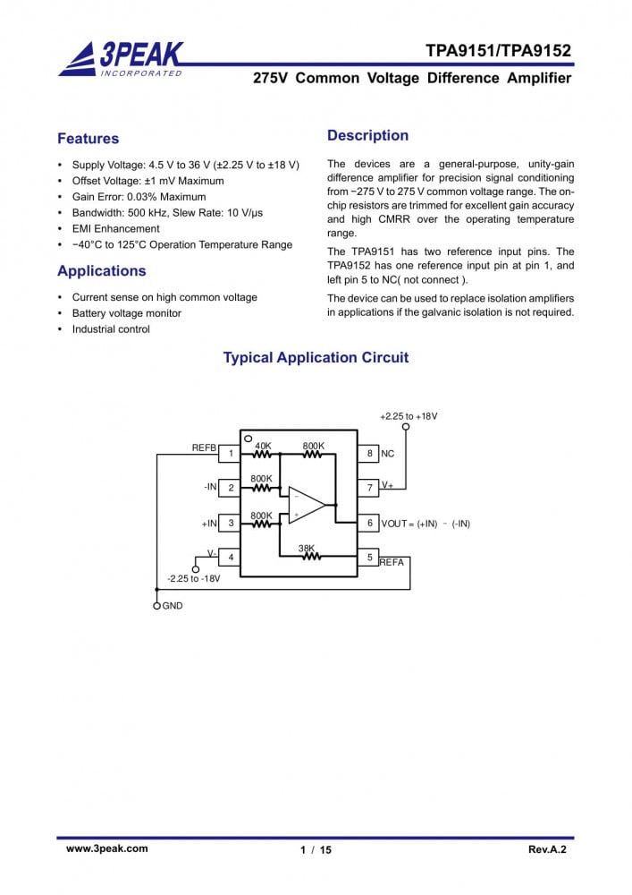 TPA9151 datasheet page 1