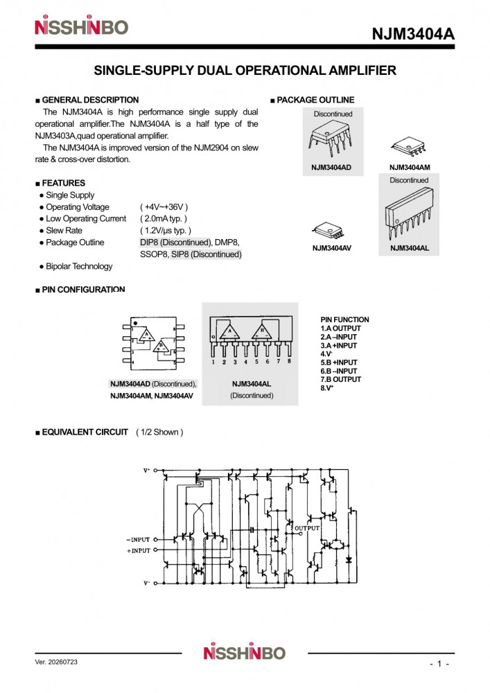 NJM3404A technical document page 1