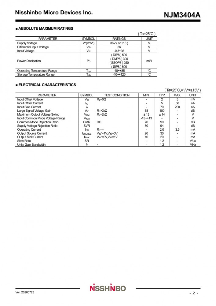 NJM3404A technical document page 2