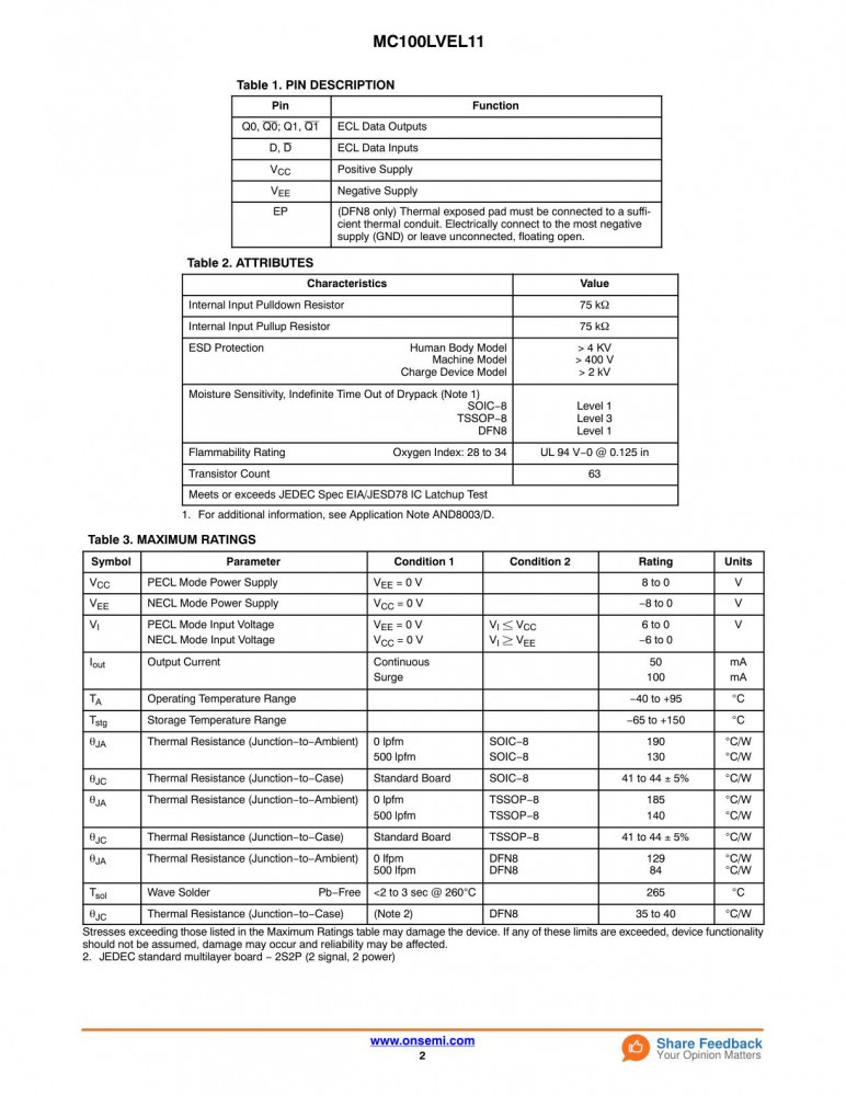 MC100LVEL11 datasheet page 2