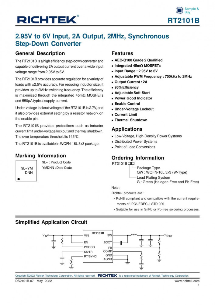 RT2101B datasheet page 1